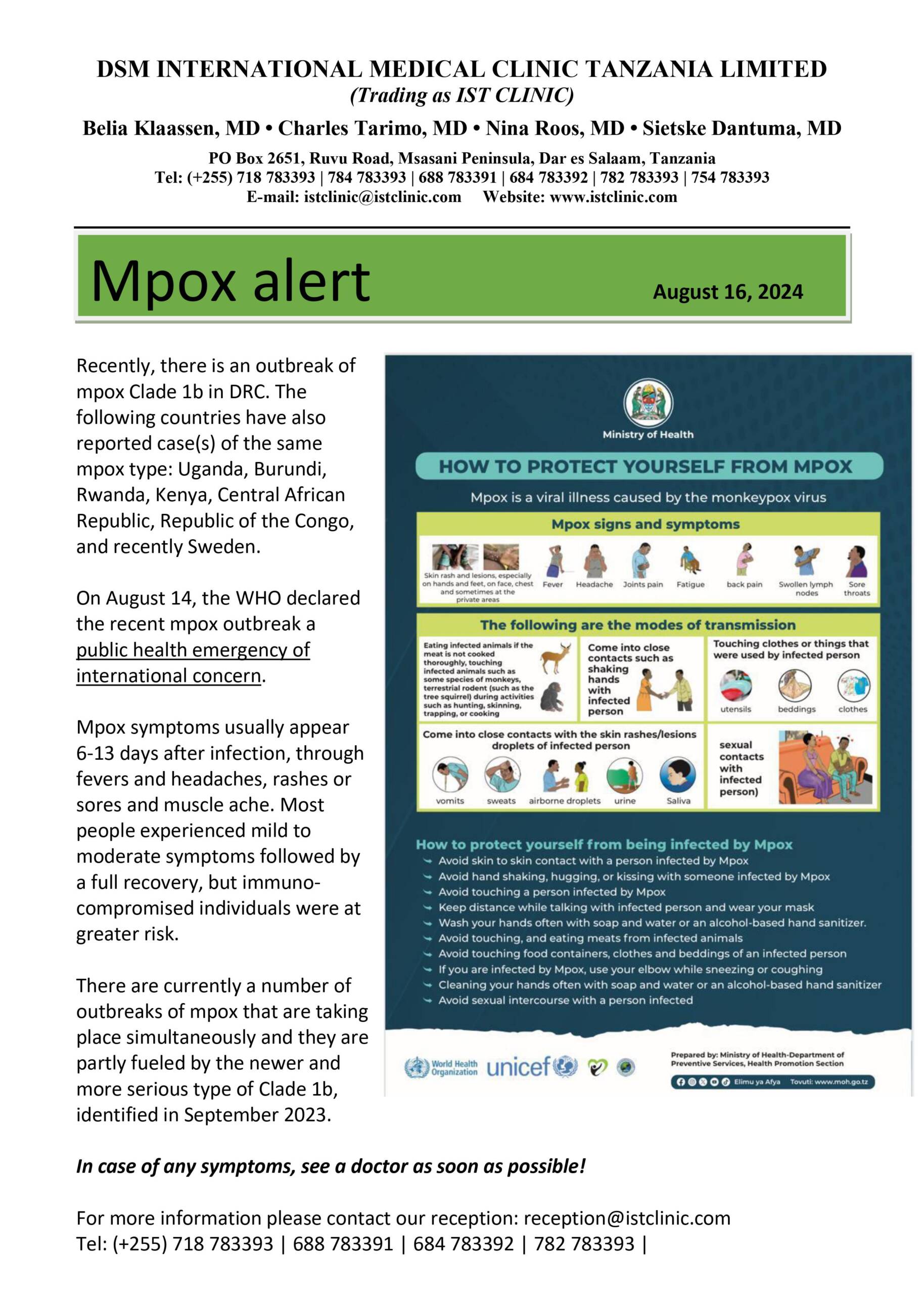 Mpox alert – Columbia Africa, IST Clinic